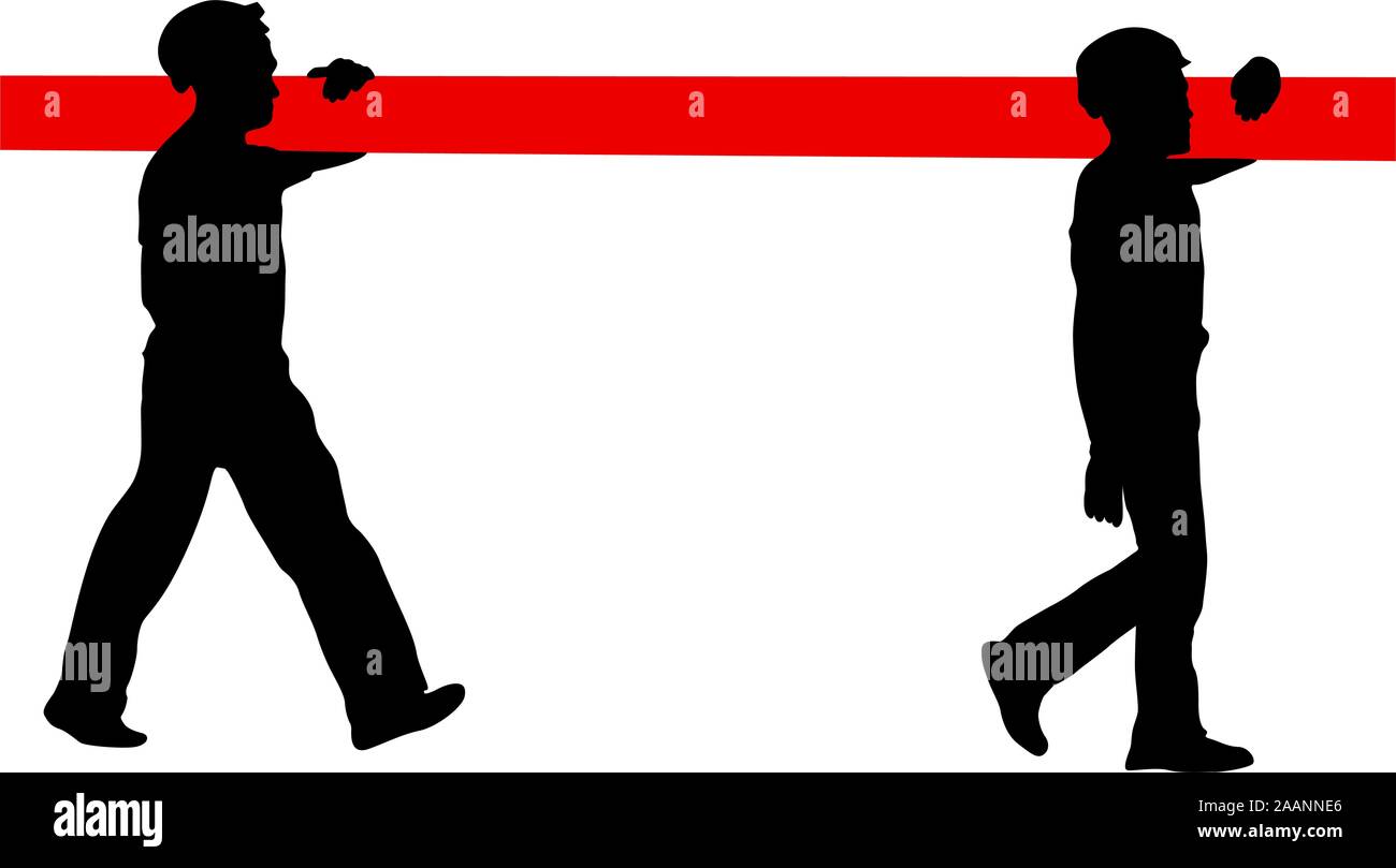 Silhouette of two construction workers carry pipe. Vector illustration ...