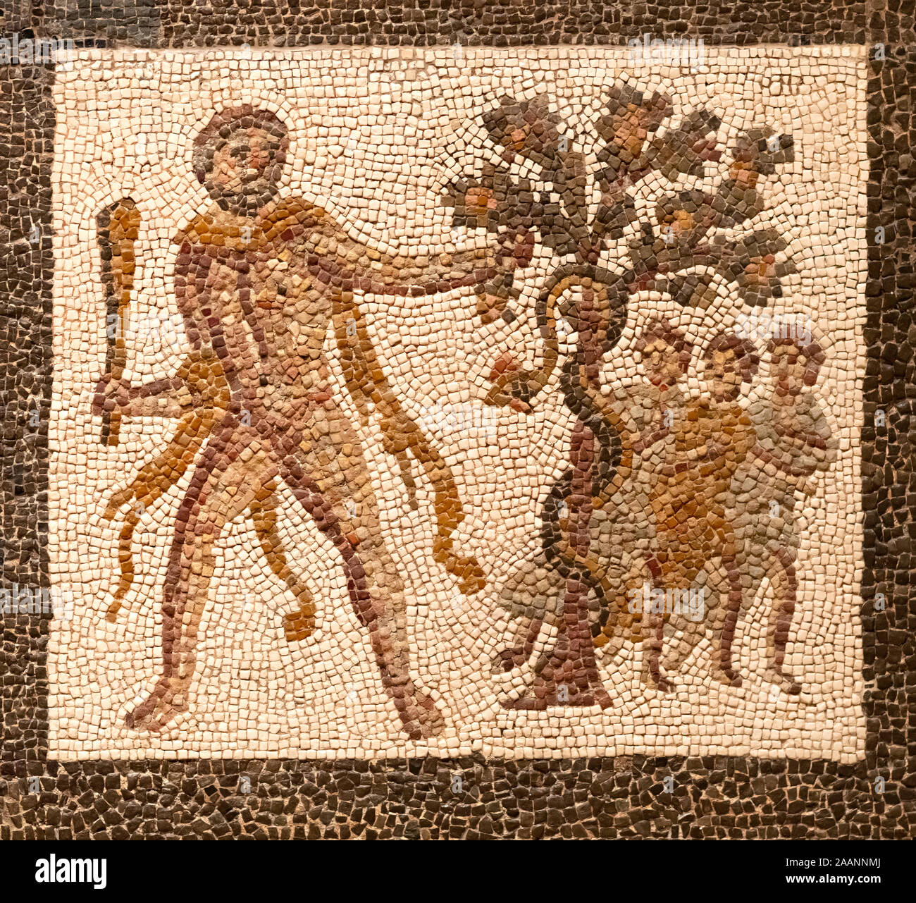 mosaic representing a god hercules fighting with a snake, figure in ...