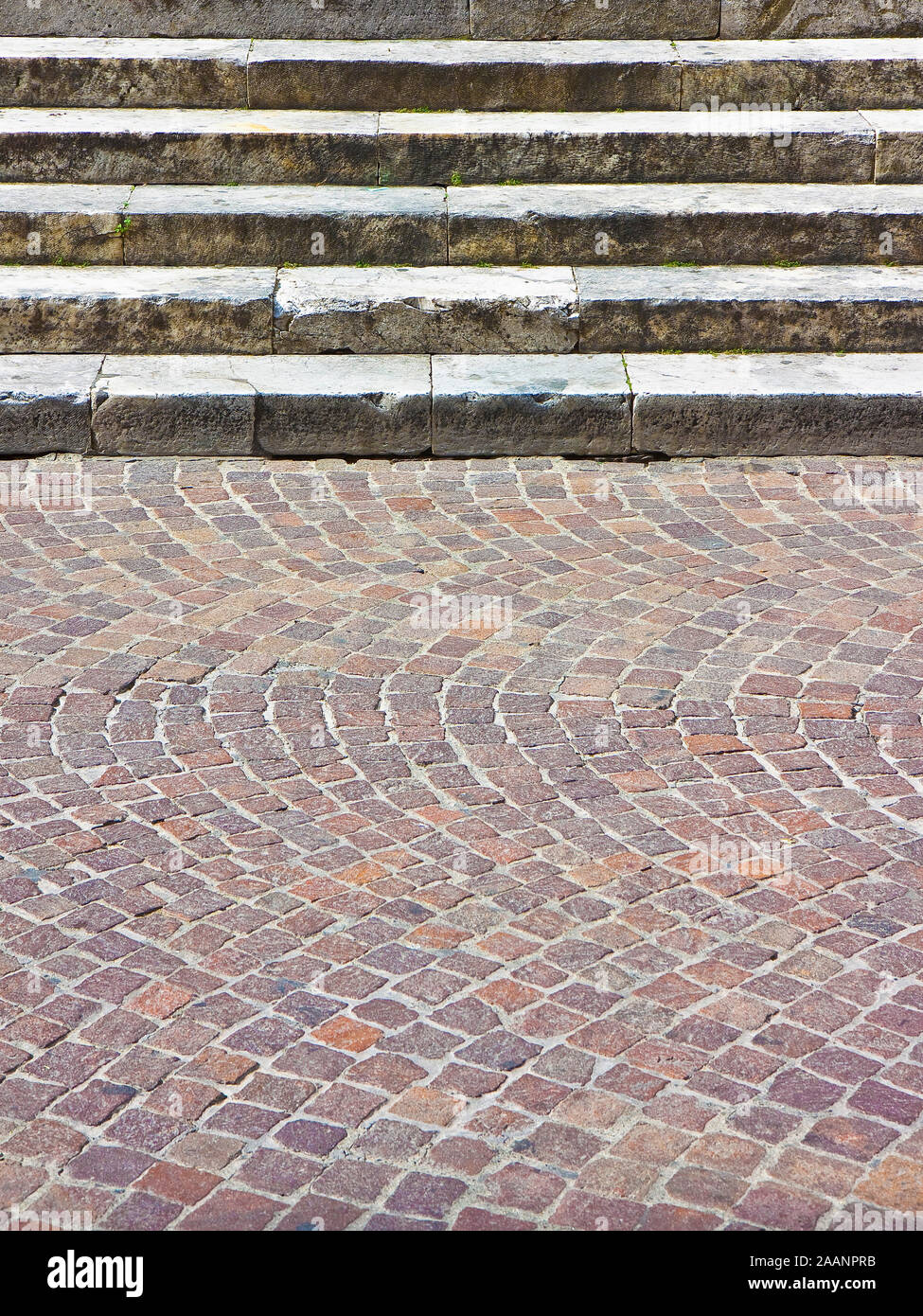Detail of an old italian stone staircase whit paving stone in porphyry ...