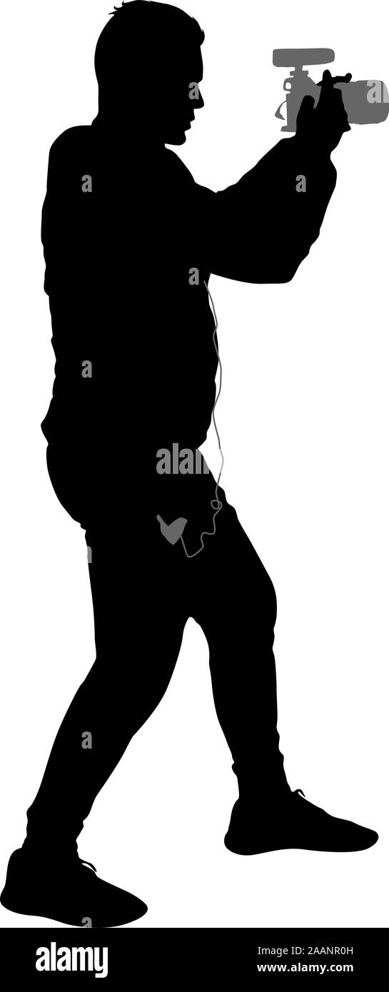 Cameraman with video camera. Silhouettes on white background Stock ...