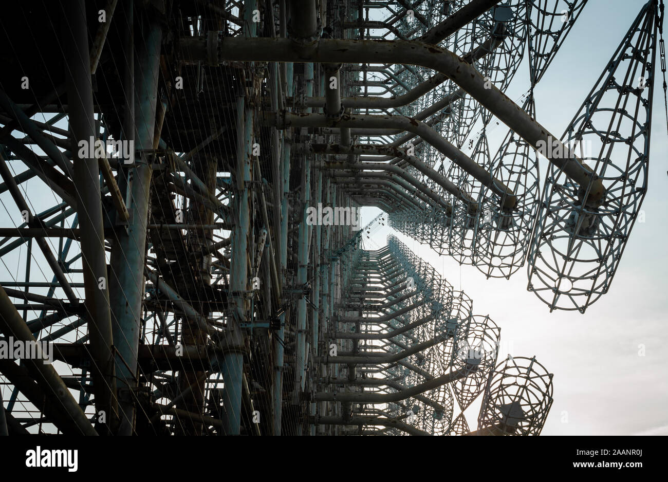 old secret army soviet radar on a background of sky and clouds in ...