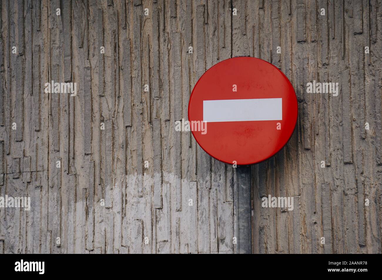 forbidden direction traffic signal on the road on the street in Bilbao ...