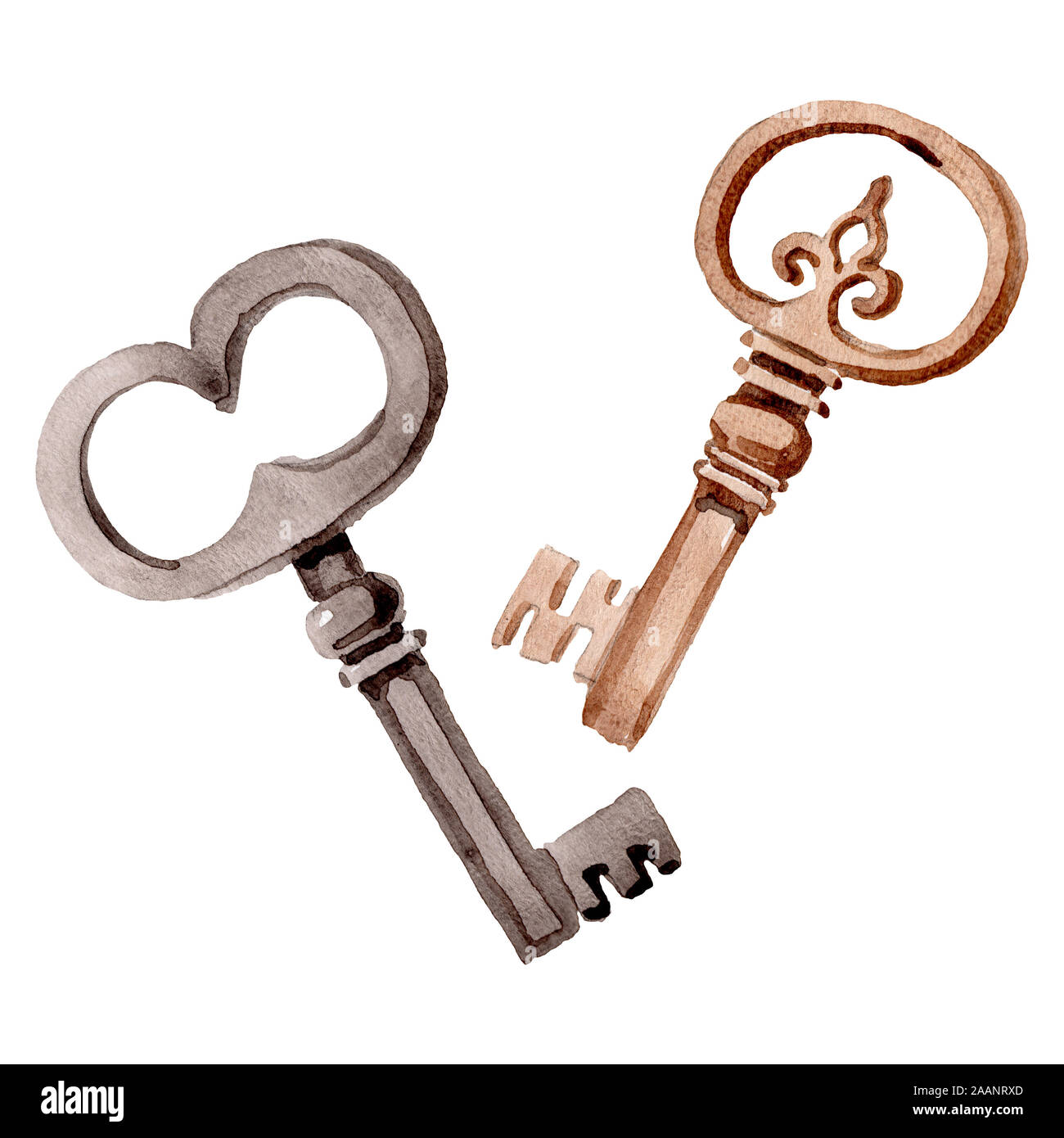 Isolated old key illustration element. Watercolor background ...