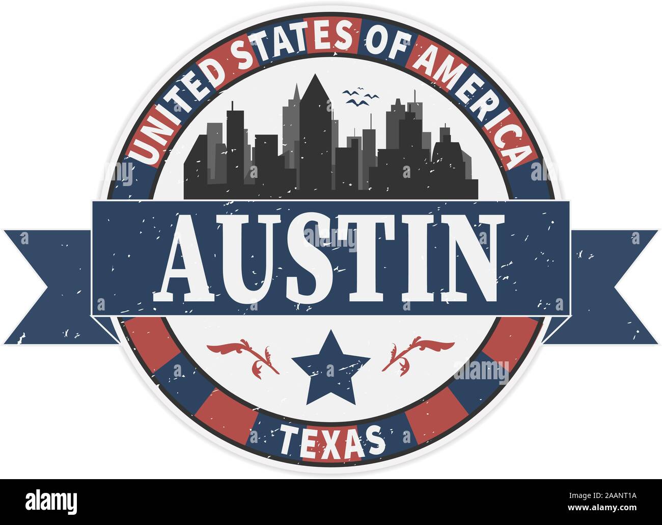 Stamp or label with text Austin, Texas inside, vector illustration ...