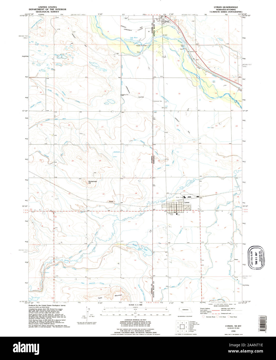 USGS TOPO Map Nebraska NE Lyman 316689 1990 24000 Restoration Stock ...