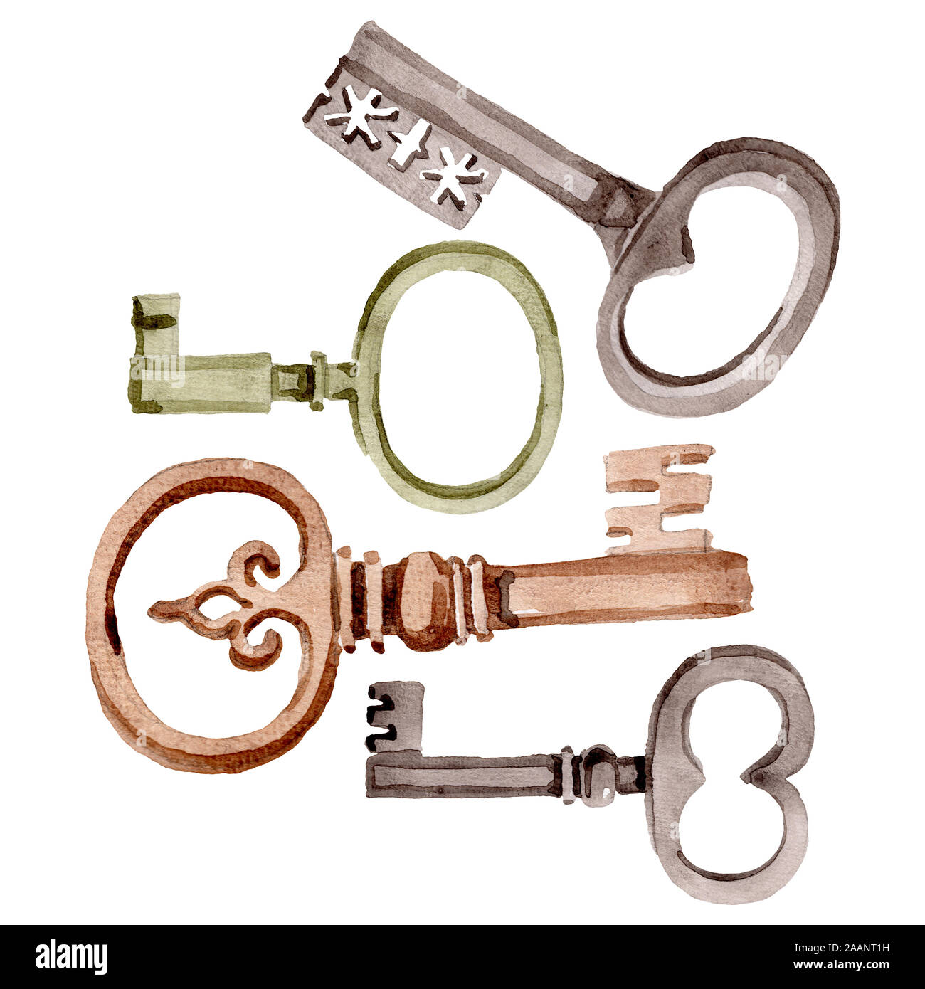 Isolated old key illustration element. Watercolor background ...