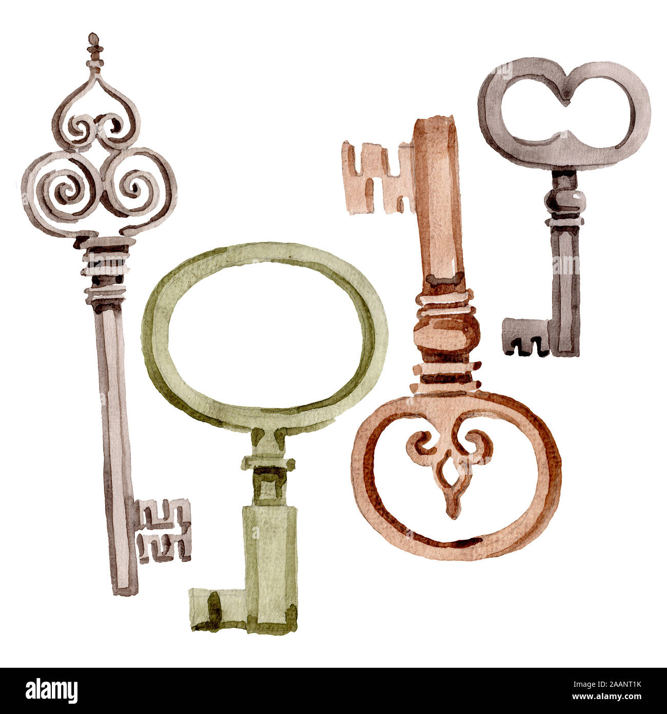 Isolated old key illustration element. Watercolor background ...