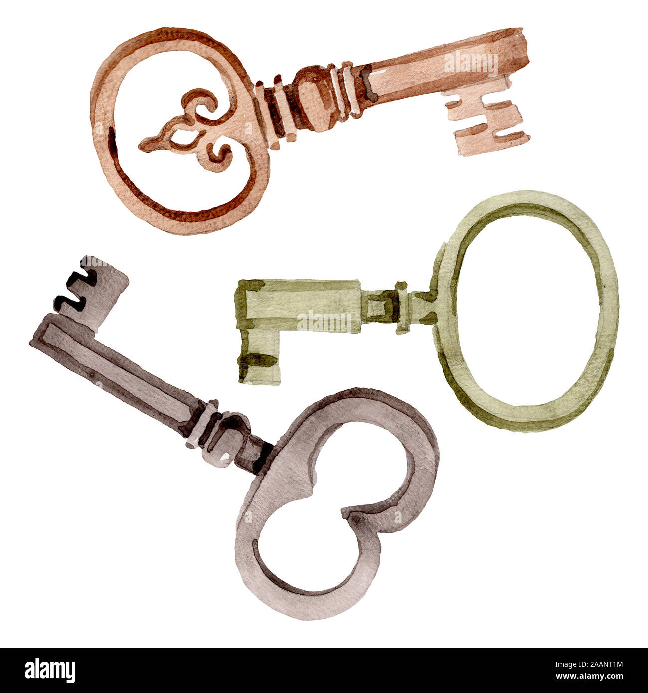 Isolated old key illustration element. Watercolor background ...