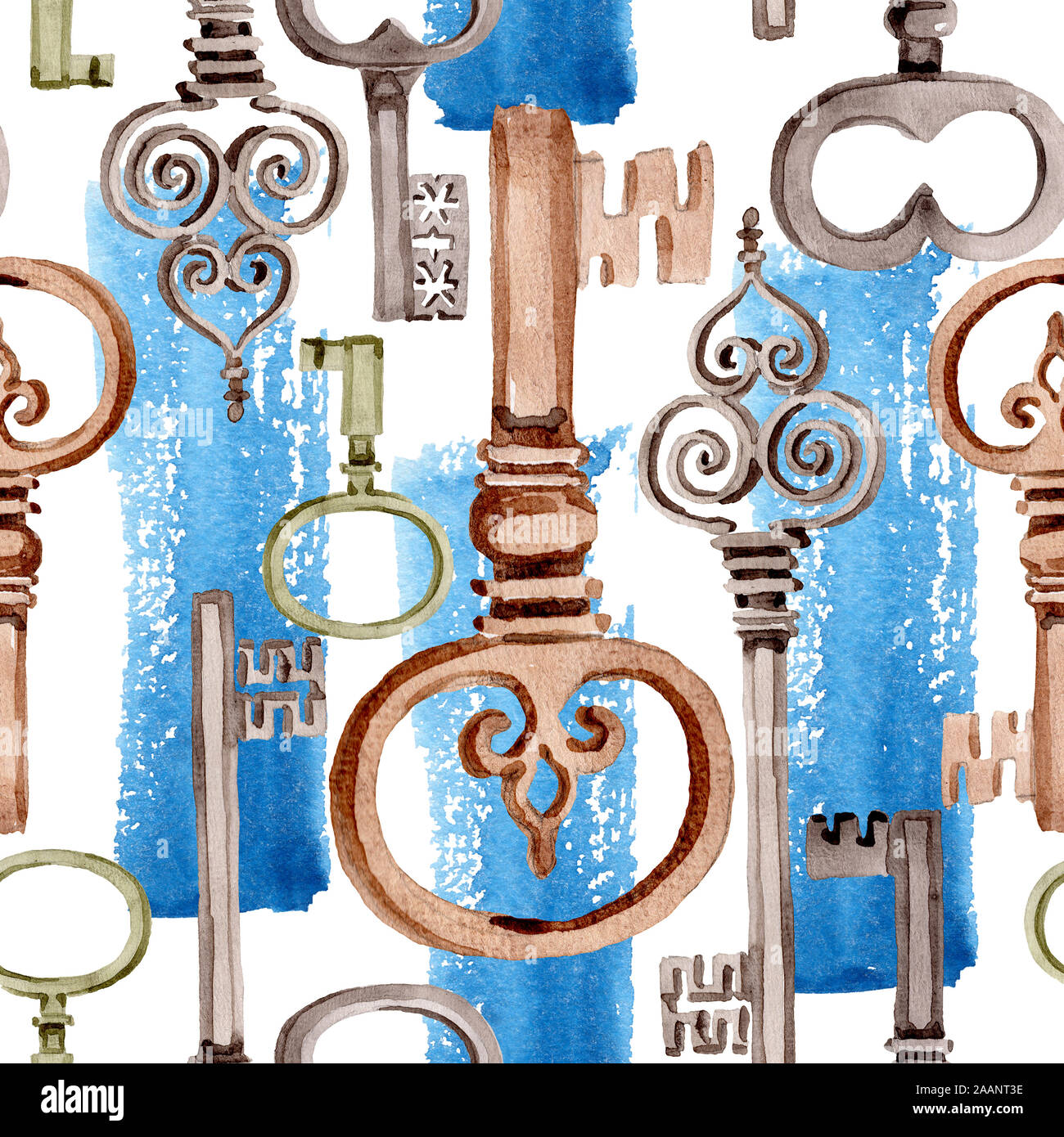 Isolated old key illustration element. Watercolor background ...