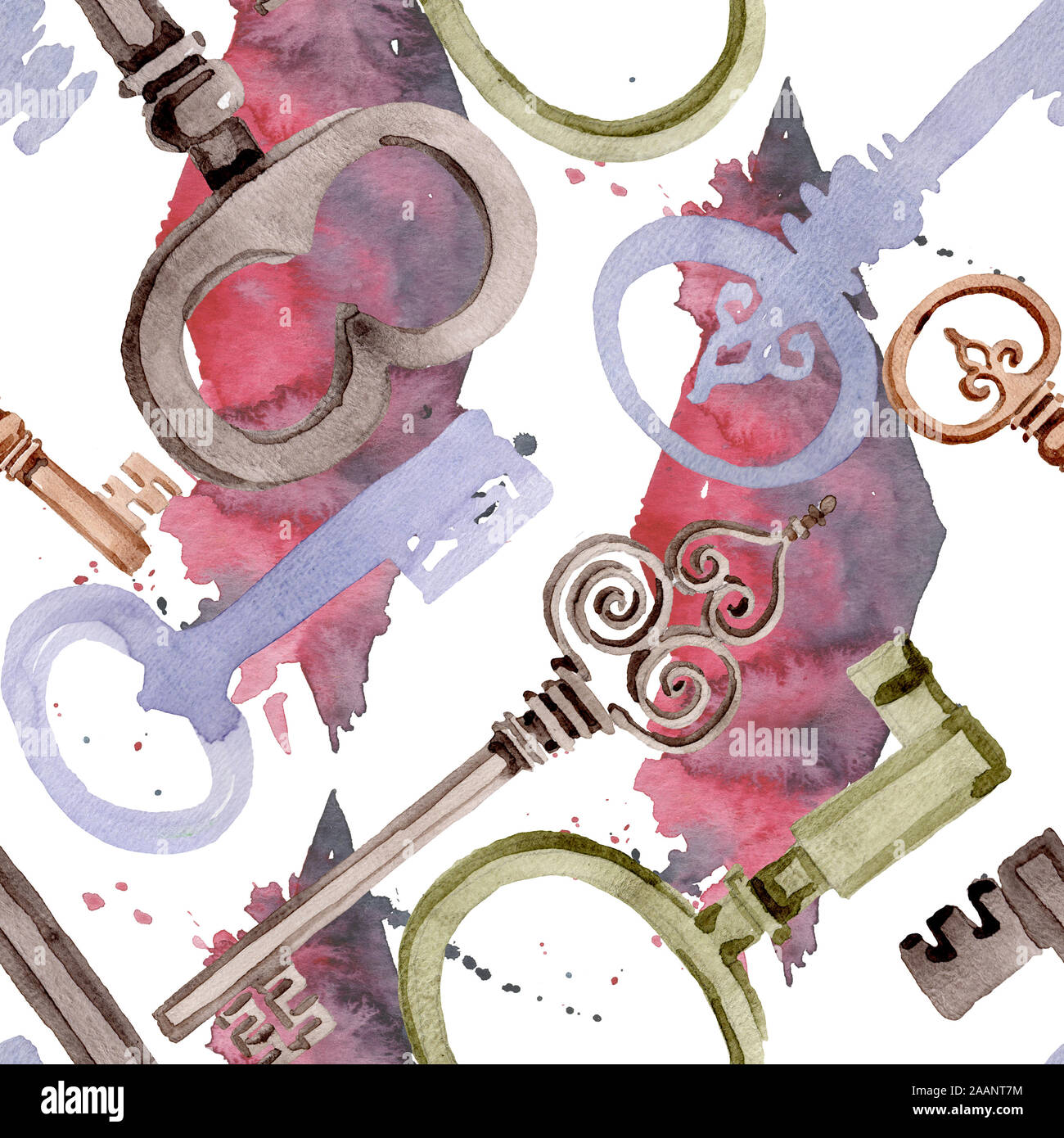 Isolated old key illustration element. Watercolor background ...