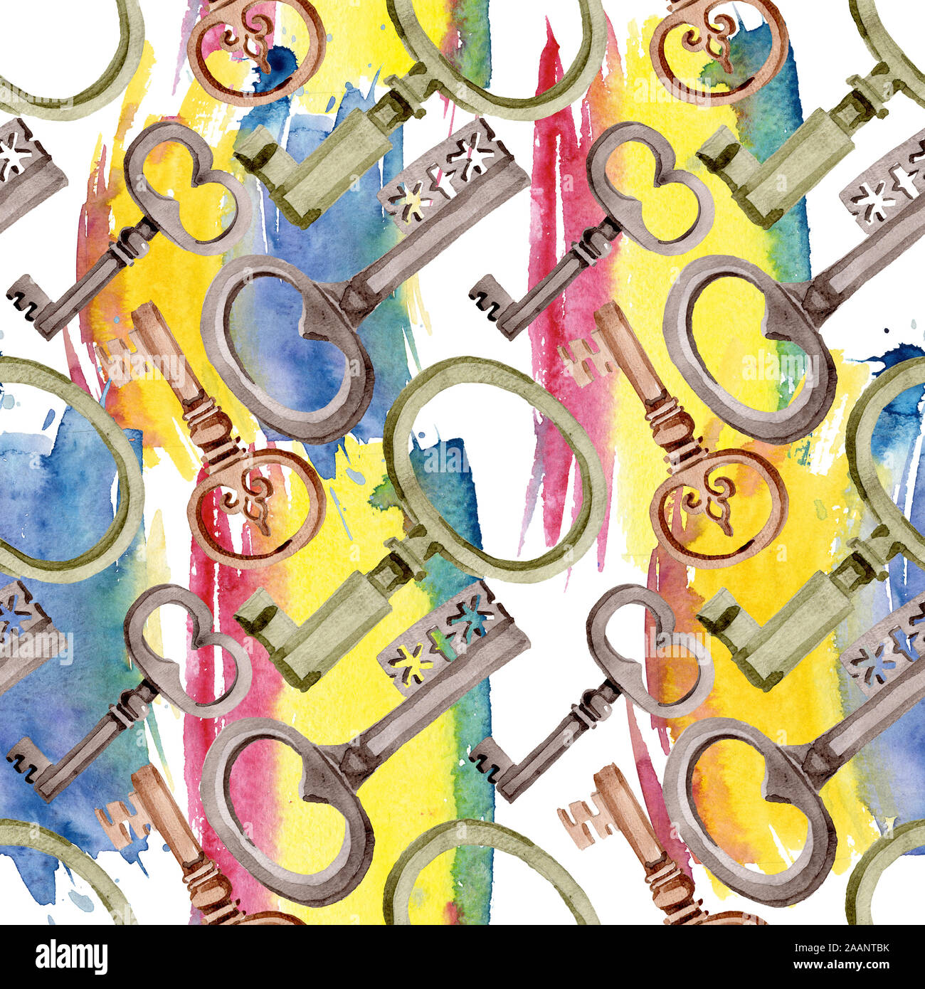 Isolated old key illustration element. Watercolor background ...