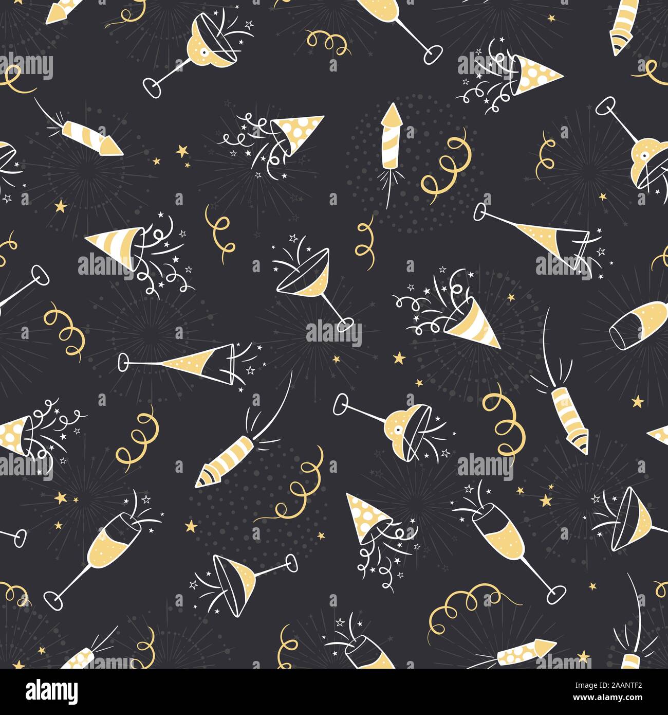 Fun hand drawn New Years Party doodles - firework, paper streamers ...
