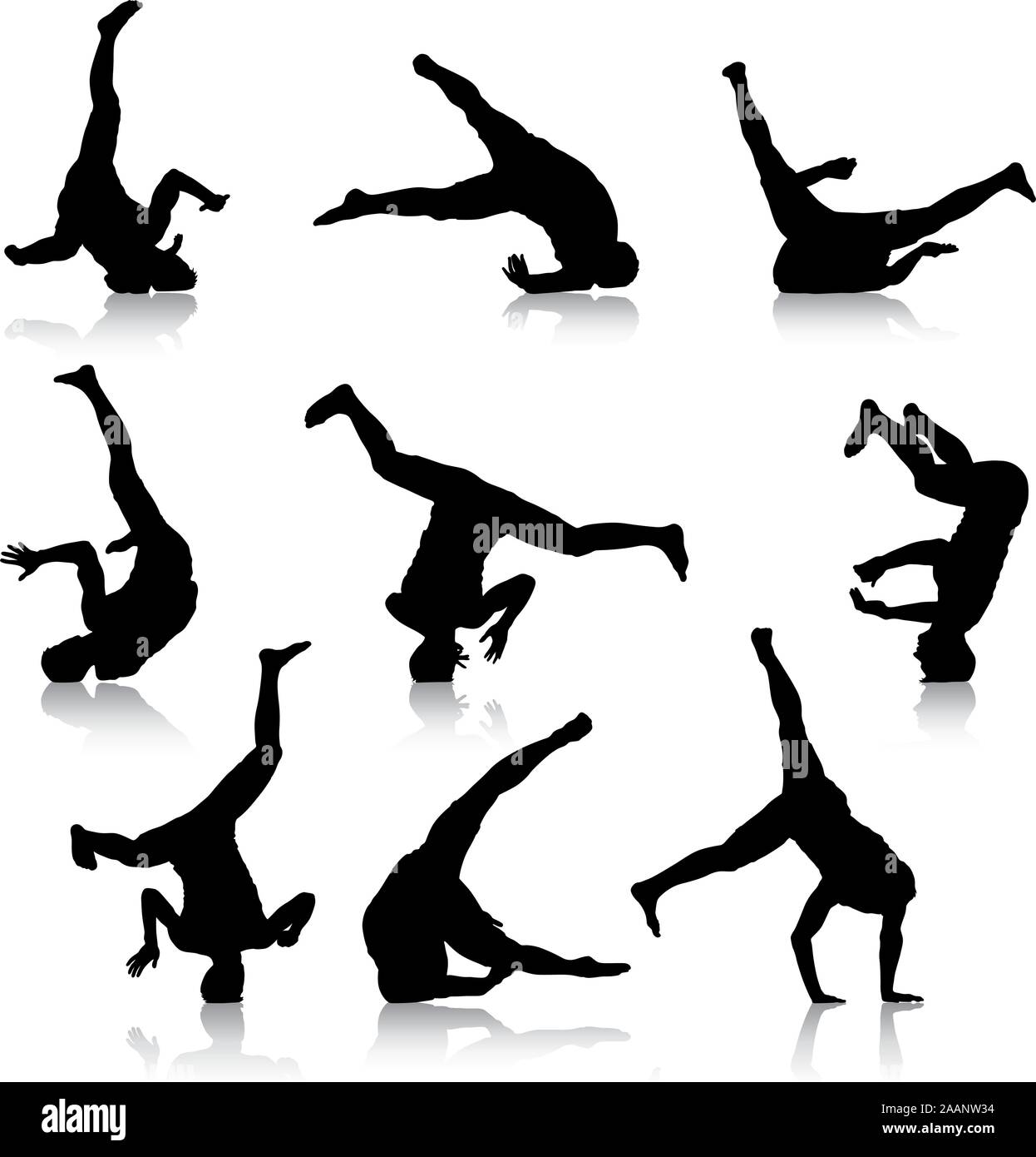 Set Black Silhouettes breakdancer on a white background Stock Vector ...