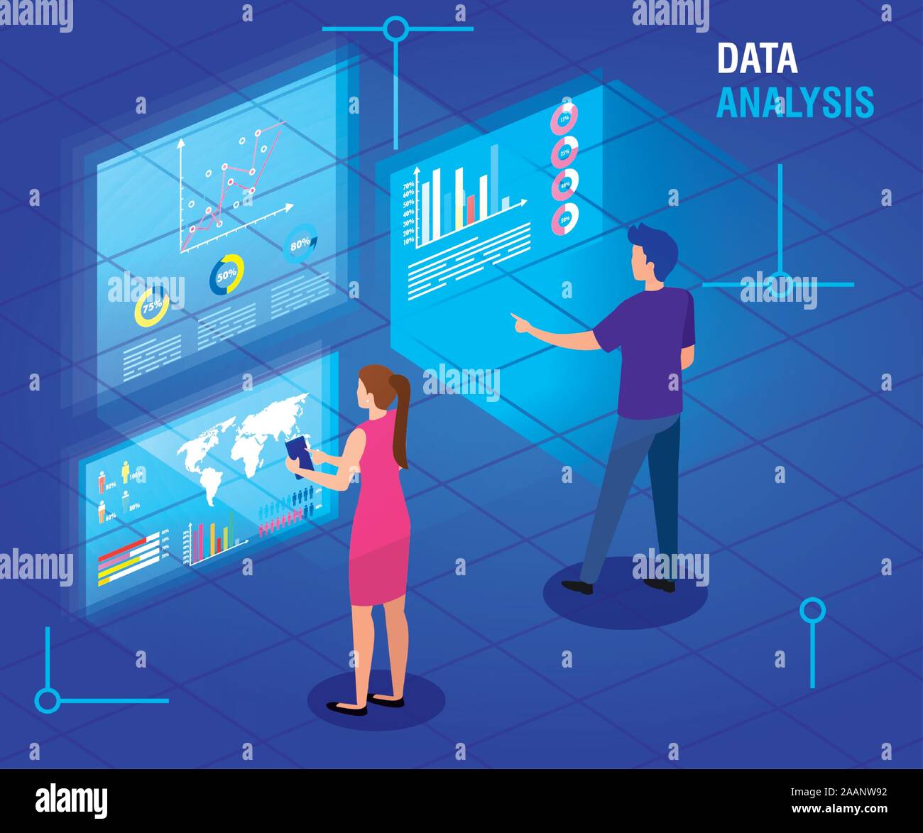 business couple with data analysis Stock Vector Image & Art - Alamy