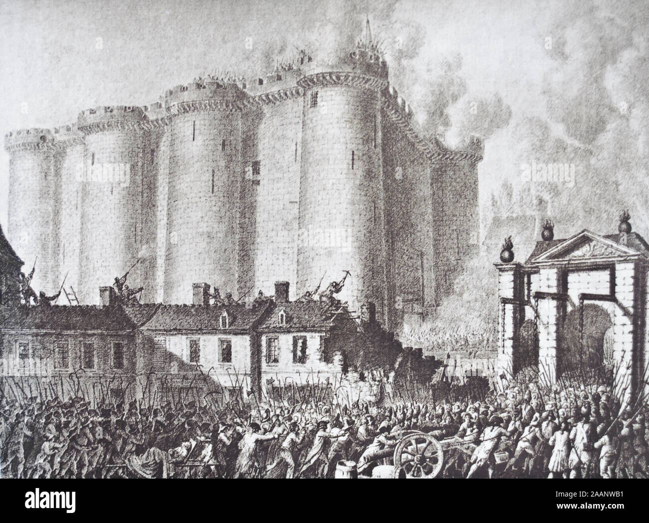 Book illustration representing the storming of the Bastille on 14 july ...