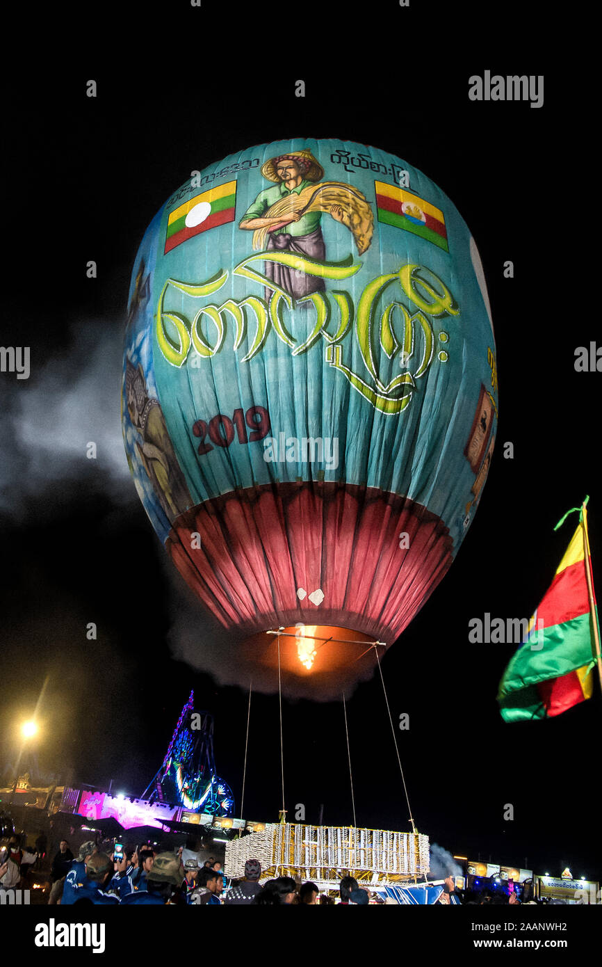 Burma - Myanmar - Preparation and launch of hot air balloons during the ...