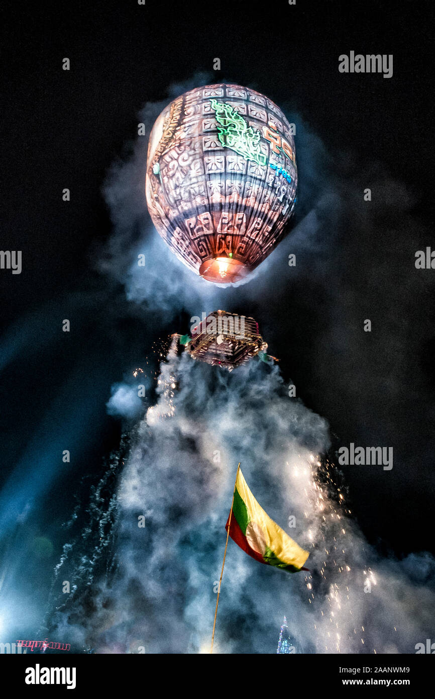 Burma - Myanmar - Preparation and launch of hot air balloons during the ...