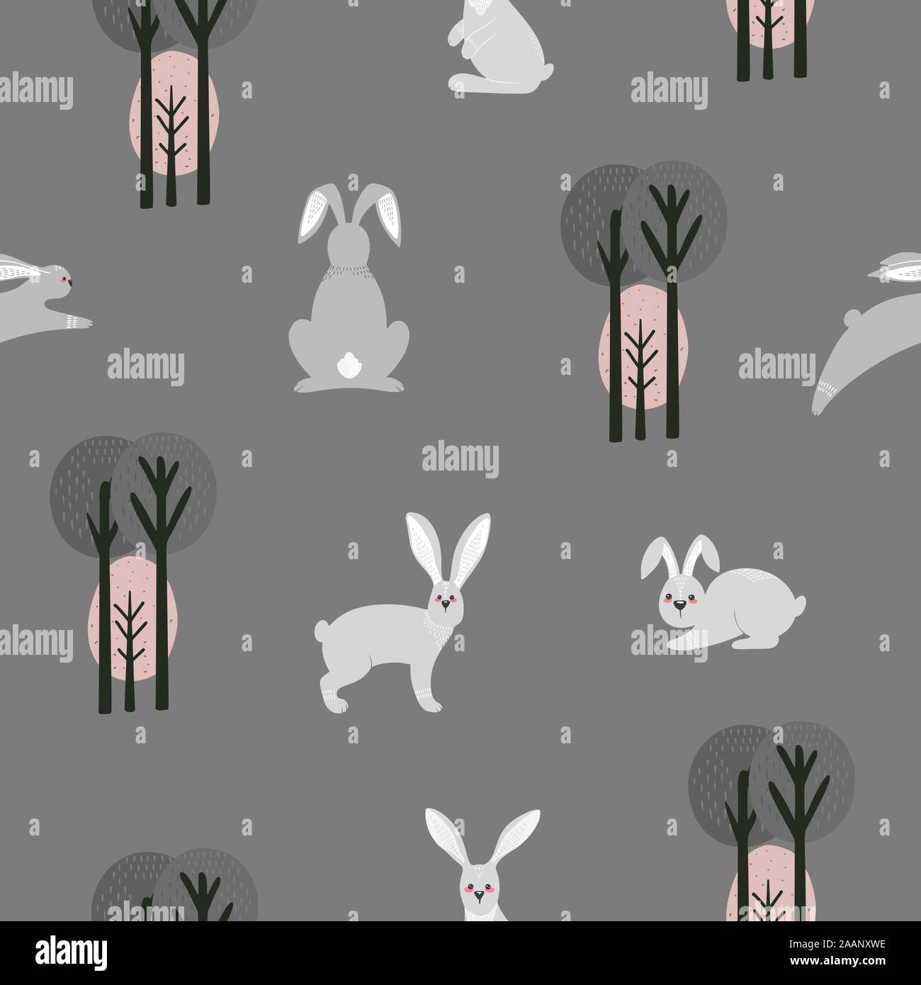 Seamless pattern with hare, rabbit and different elements. Illustration ...