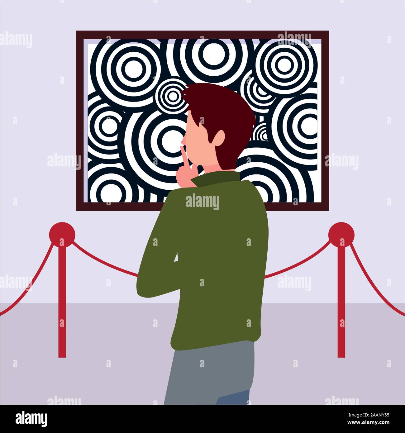 man in contemporary art gallery, exhibition visitors viewing modern ...