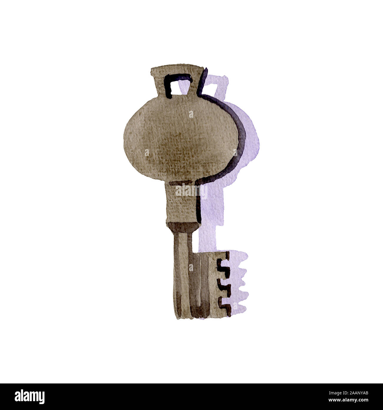 Isolated old key illustration element. Watercolor background ...