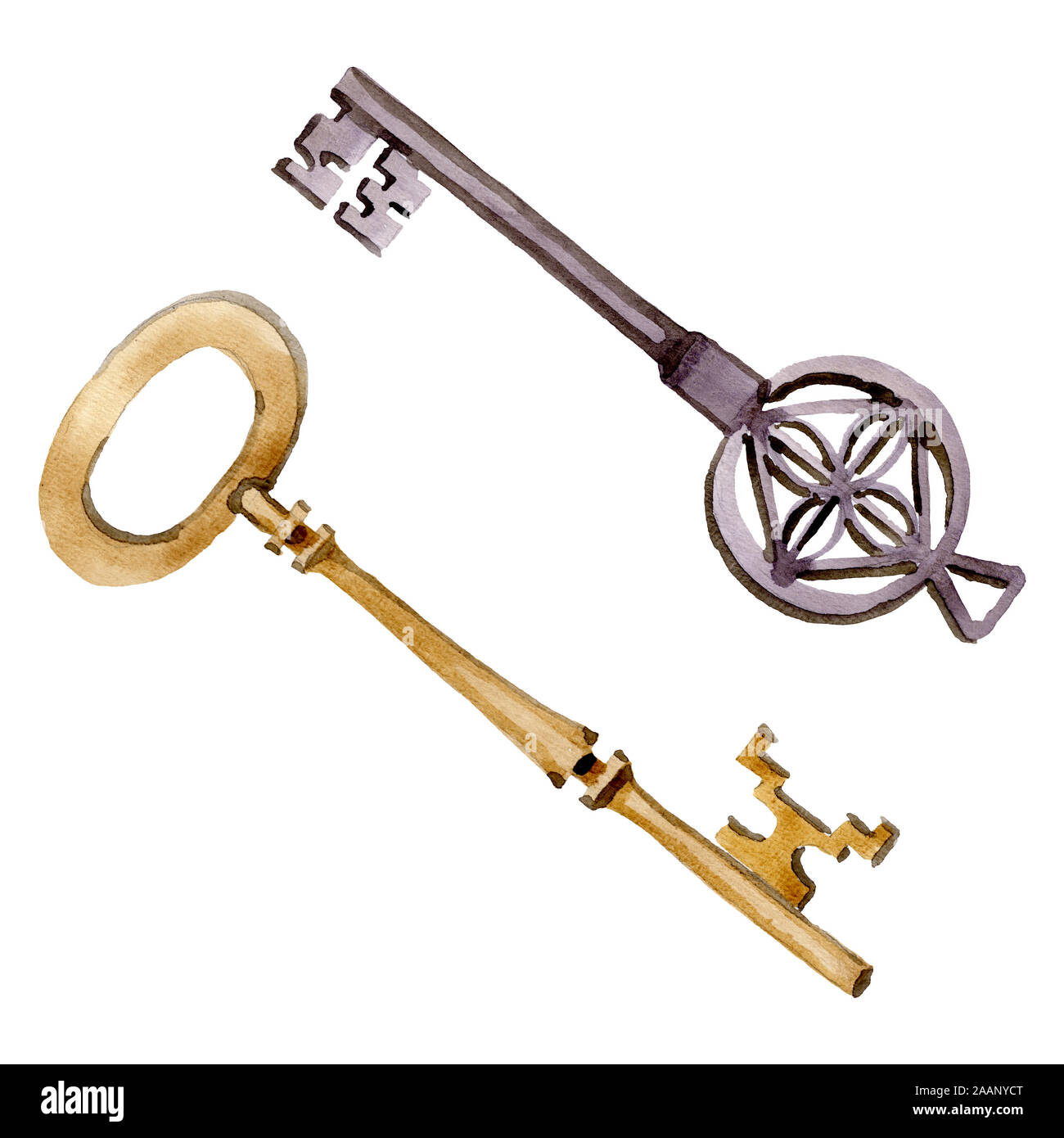 Isolated old key illustration element. Watercolor background ...