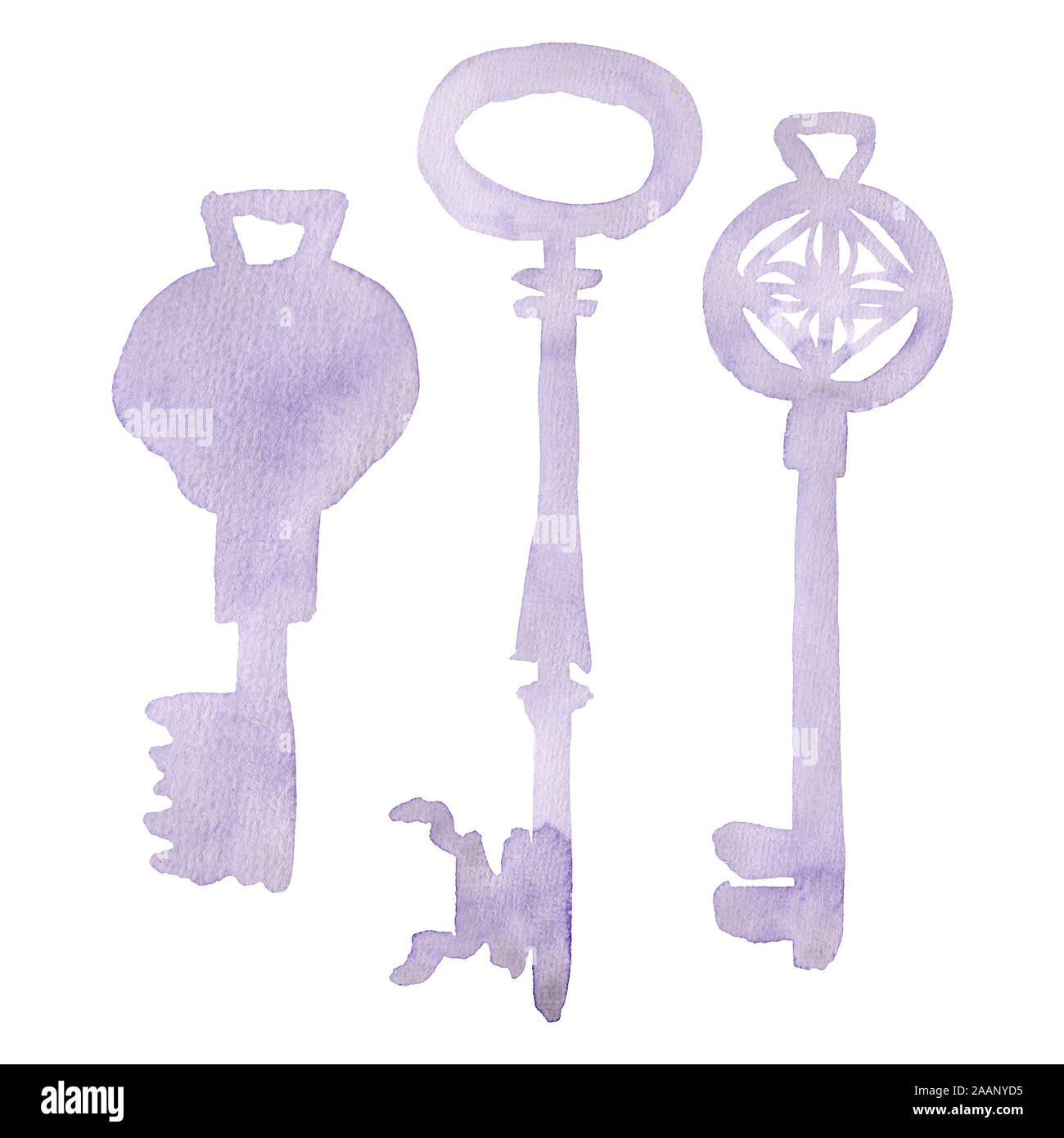 Isolated old key illustration element. Watercolor background ...