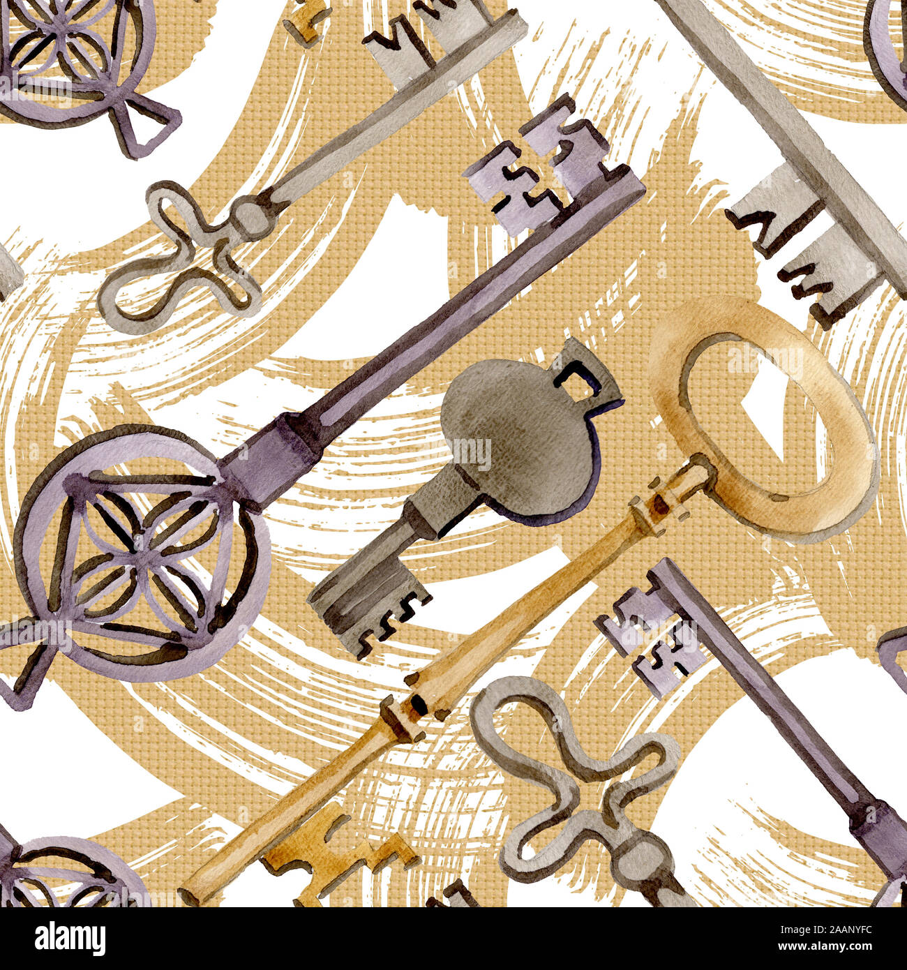 Isolated old key illustration element. Watercolor background ...