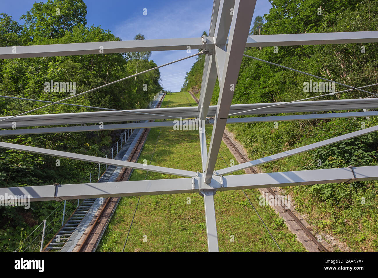 Climbing the slope of the Larchenwandlift on board of the incline ...