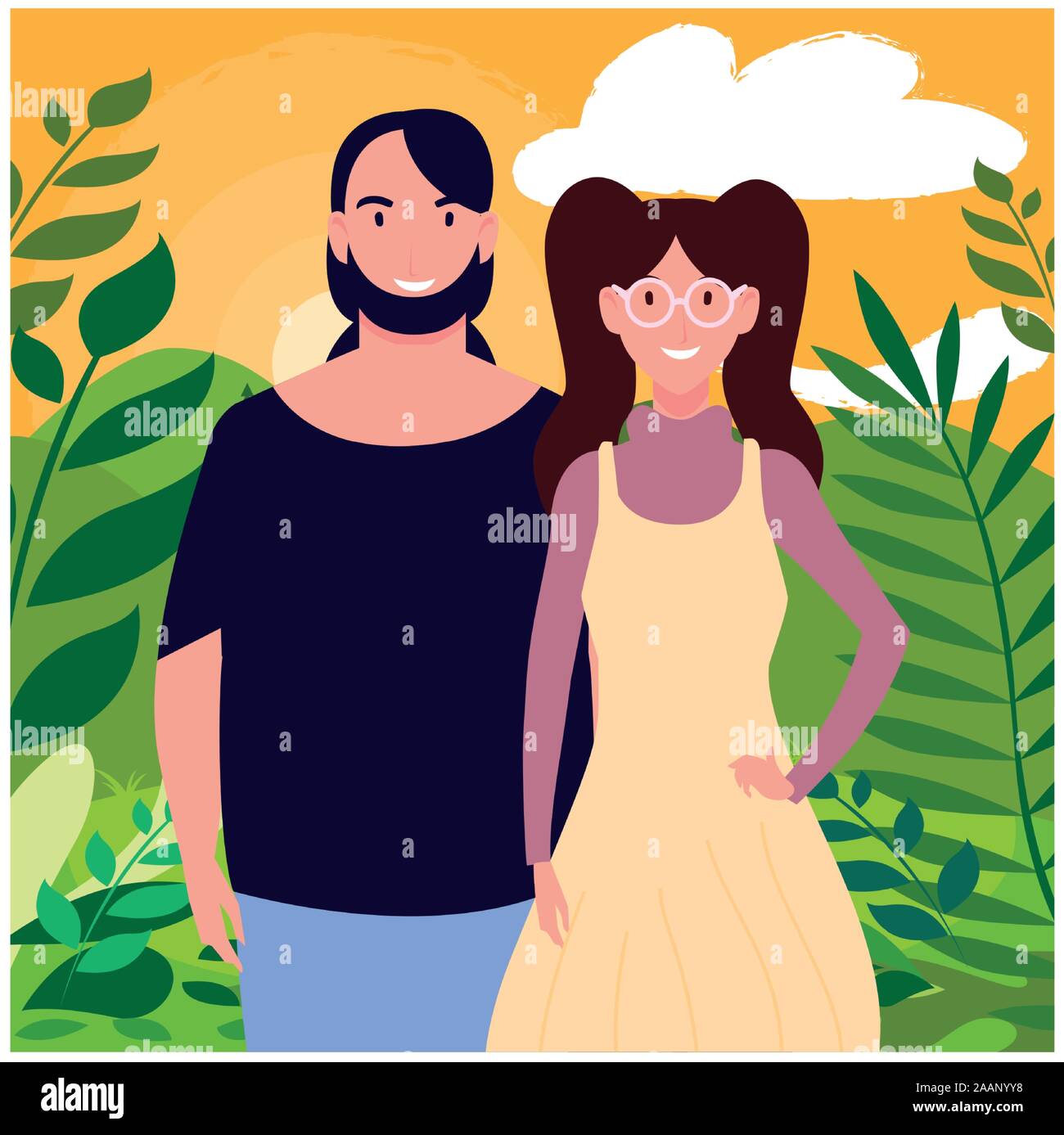 couple of people with background landscape vector illustration design ...
