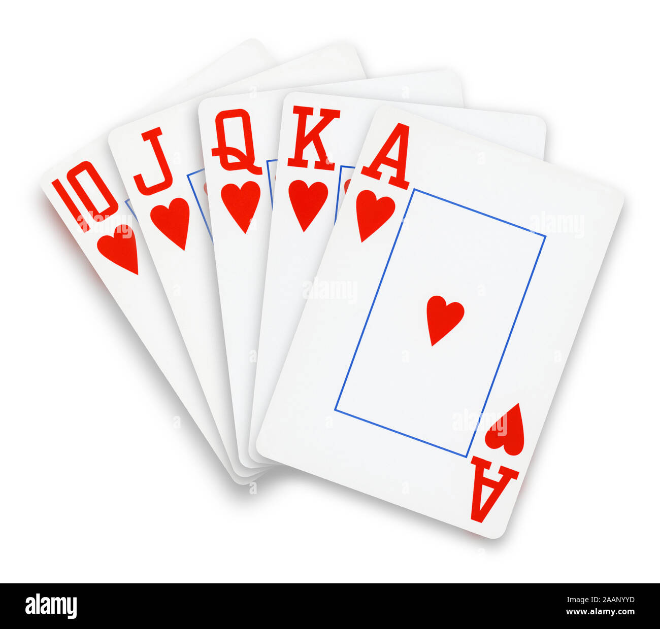 Poker cards Straight Flush hearts hand - isolated on white Stock Photo ...