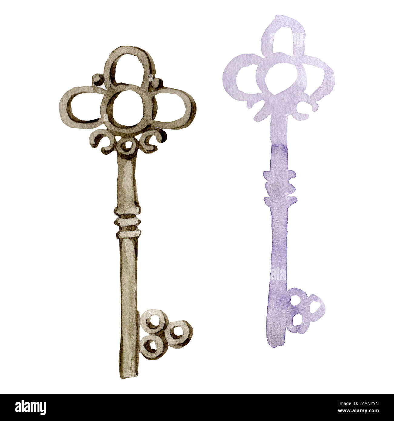 Isolated old key illustration element. Watercolor background ...