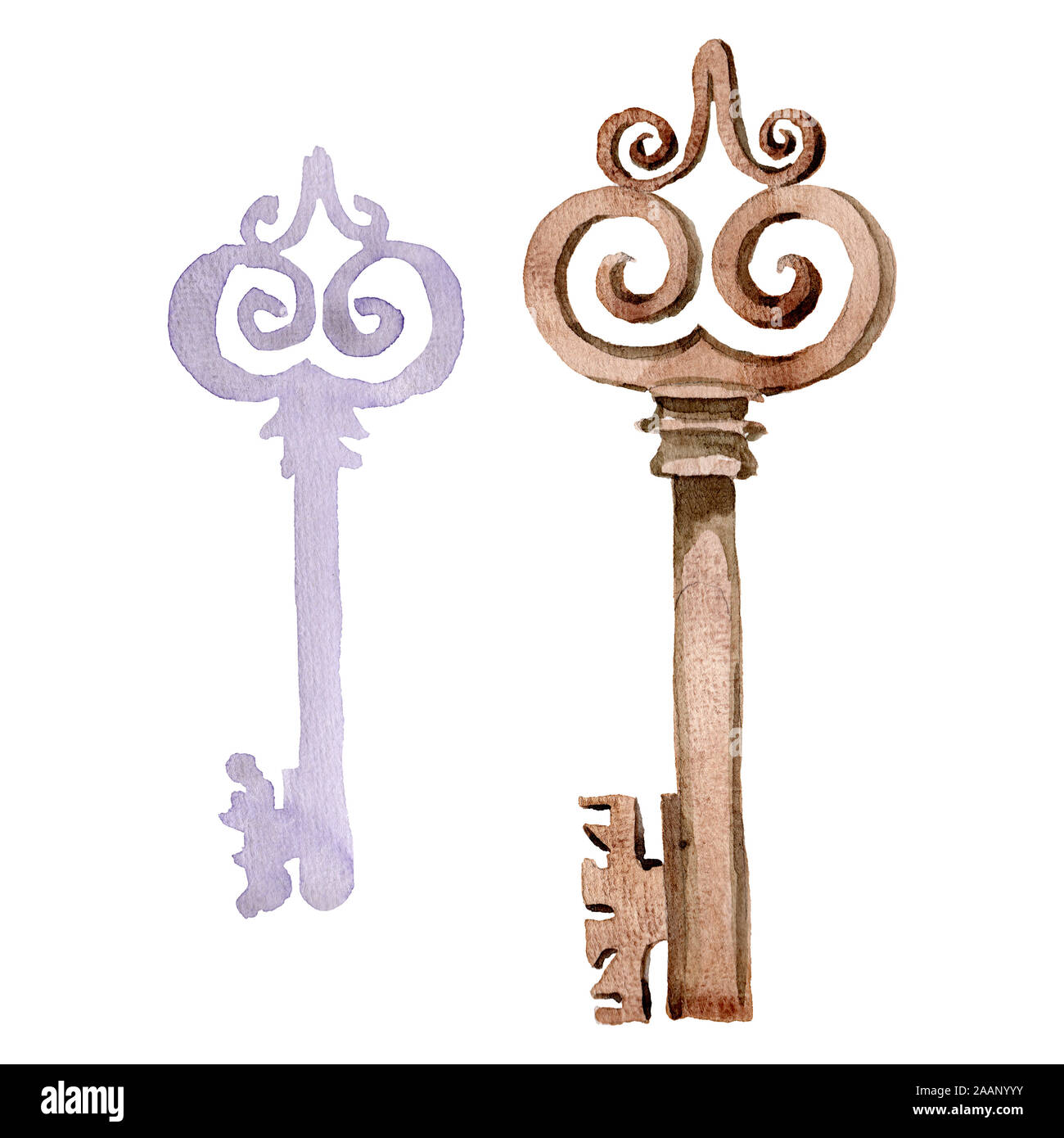 Isolated old key illustration element. Watercolor background ...
