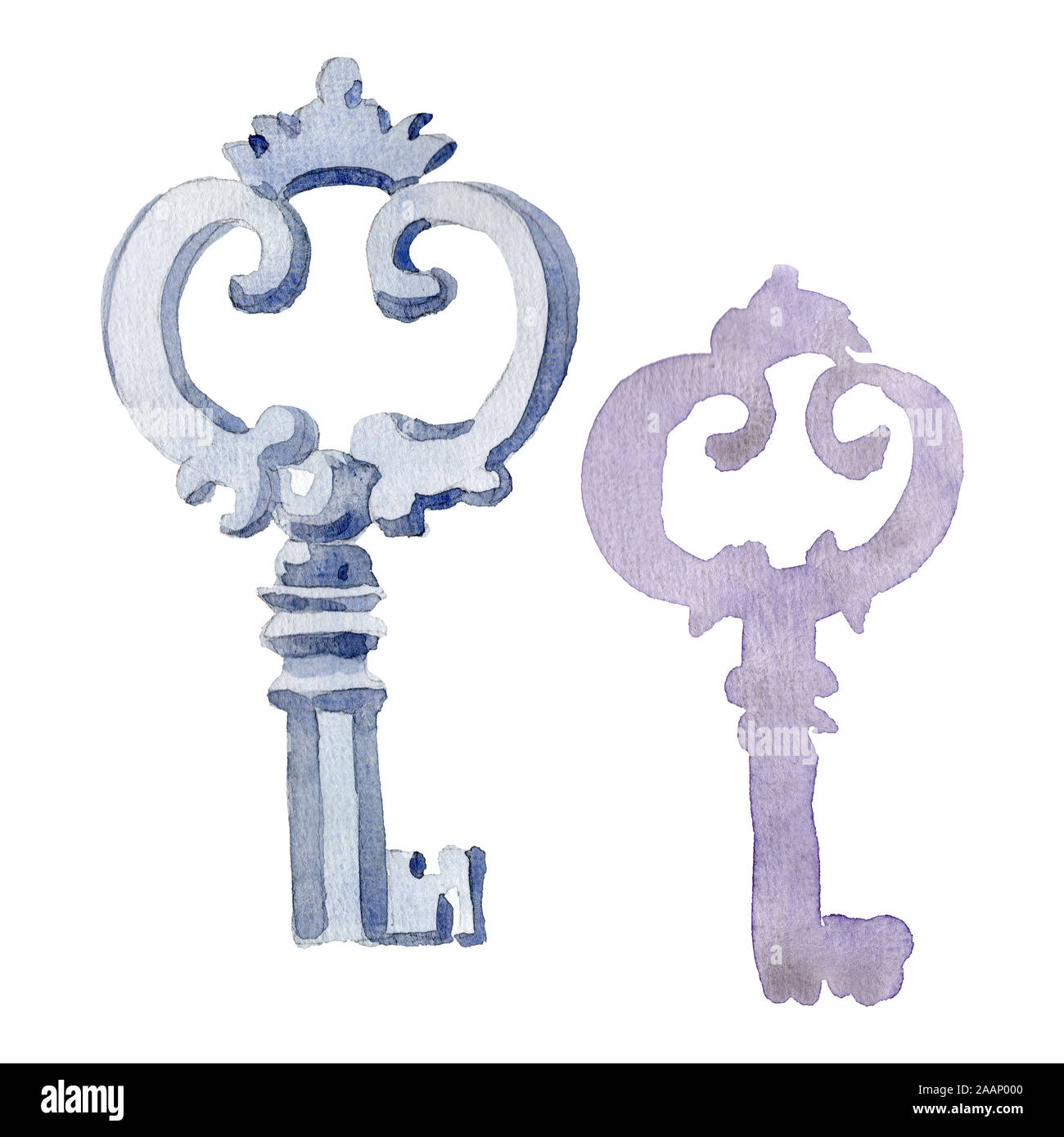 Isolated old key illustration element. Watercolor background ...