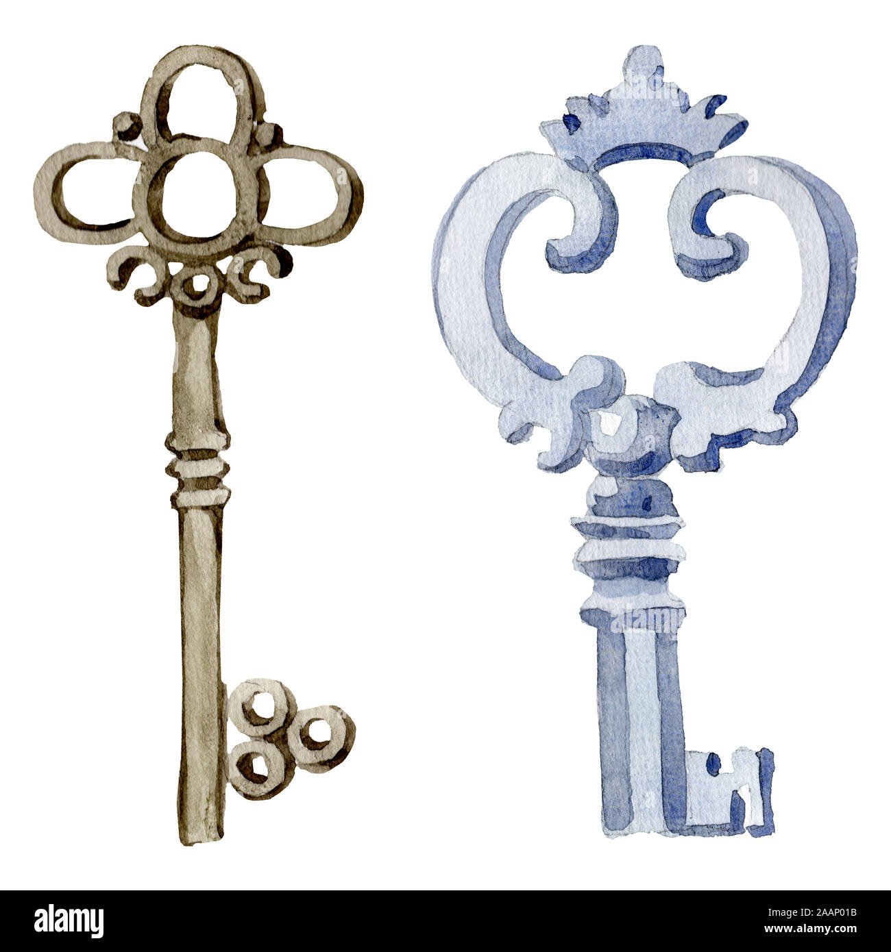 Isolated old key illustration element. Watercolor background ...