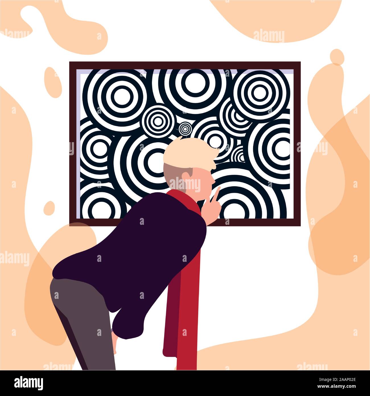 man in contemporary art gallery, exhibition visitors viewing modern ...