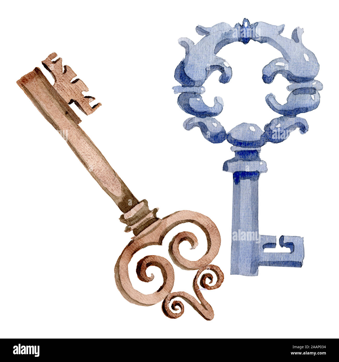 Isolated old key illustration element. Watercolor background ...