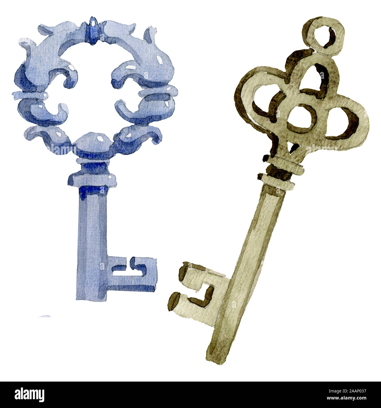 Isolated old key illustration element. Watercolor background ...