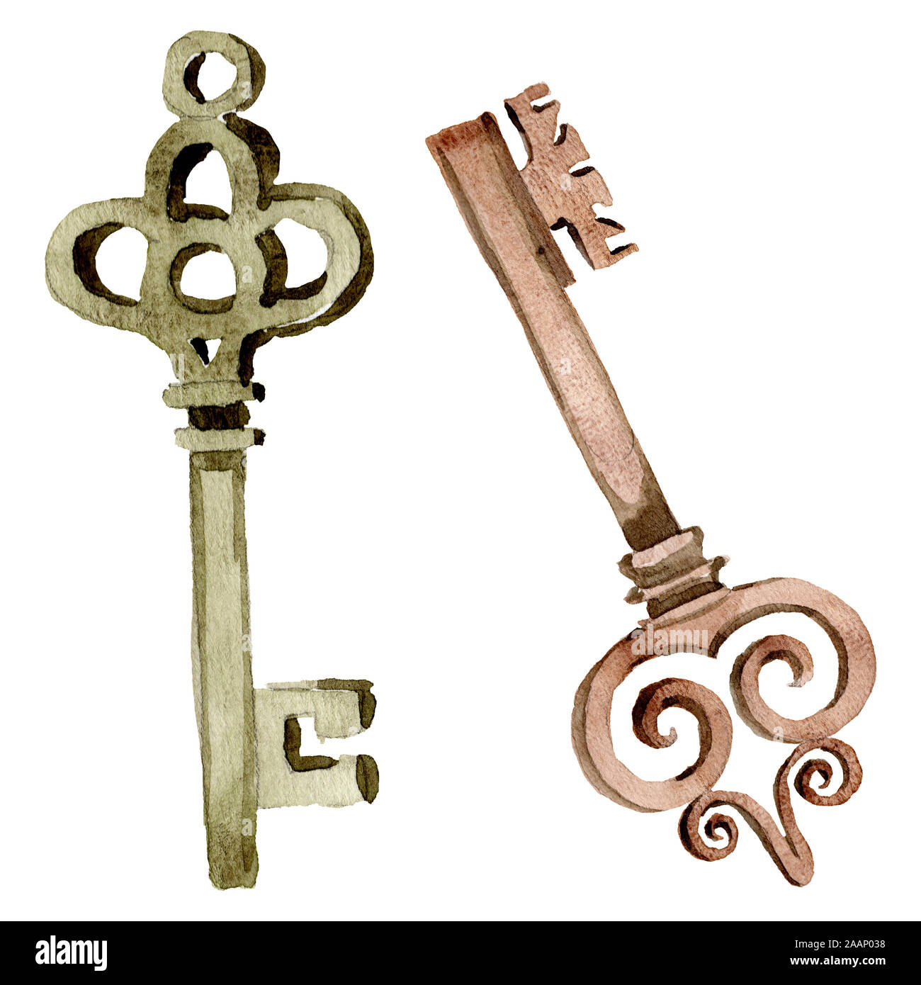 Isolated old key illustration element. Watercolor background ...