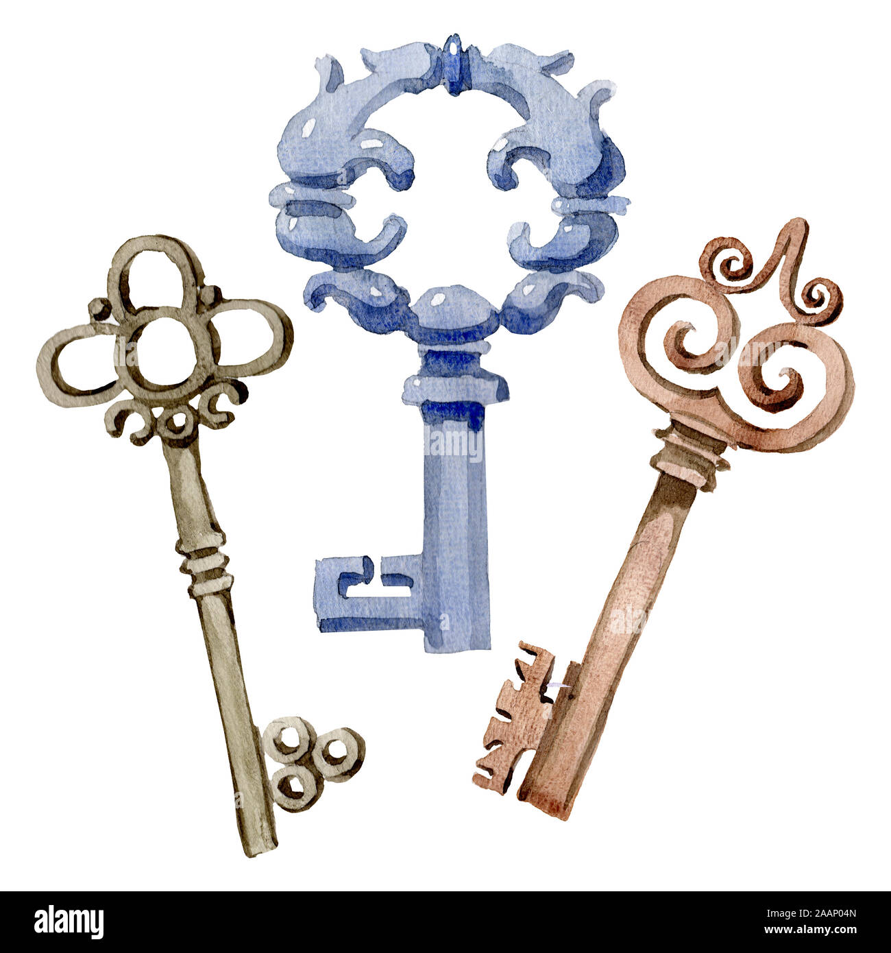 Isolated old key illustration element. Watercolor background ...