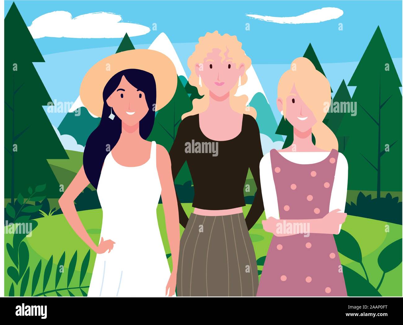 beautiful women with background landscape illustration design Stock ...