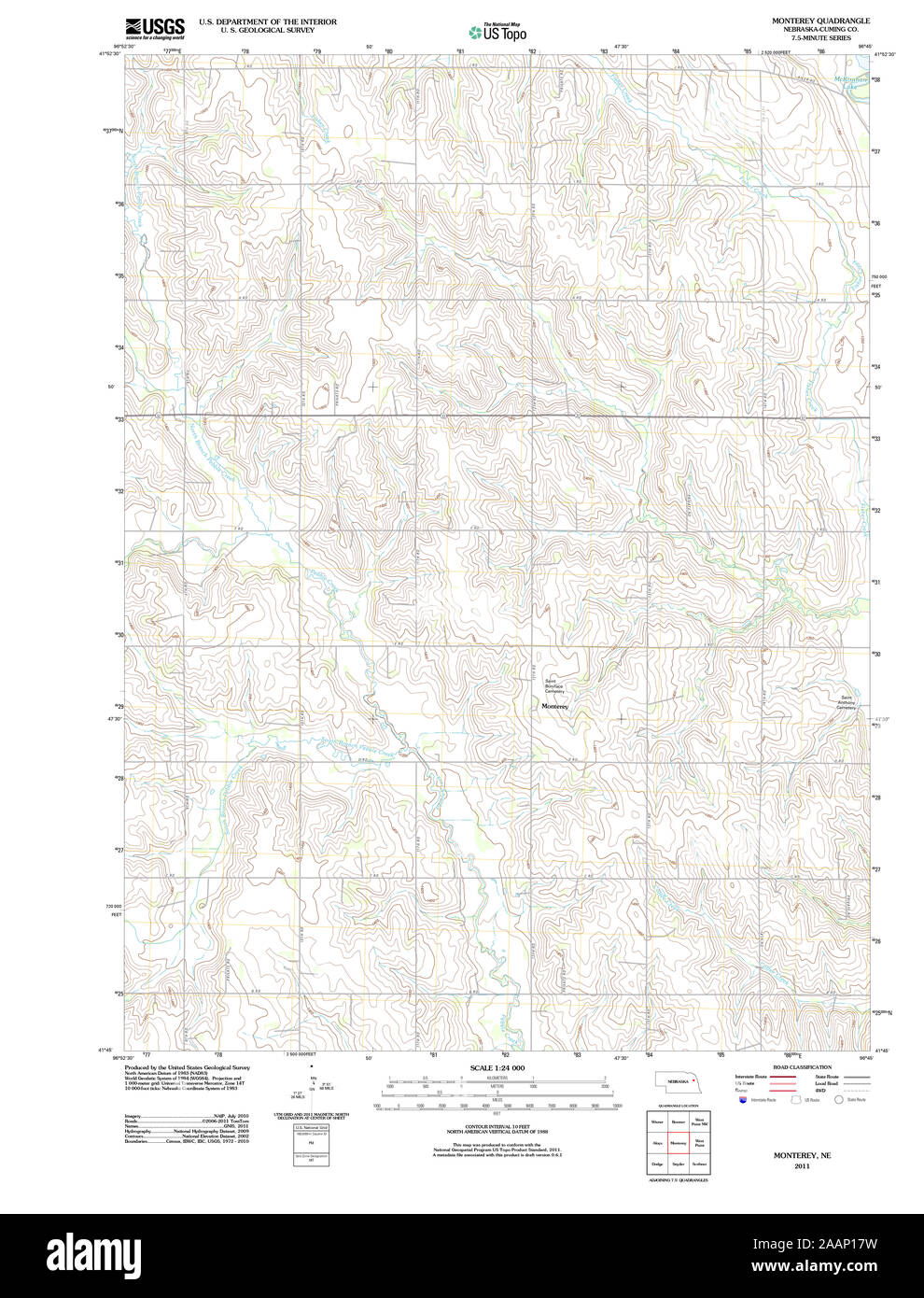 USGS TOPO Map Nebraska NE Monterey 20111109 TM Restoration Stock Photo ...