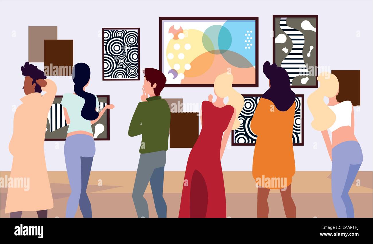 Group Of People In Contemporary Art Gallery Exhibition Visitors