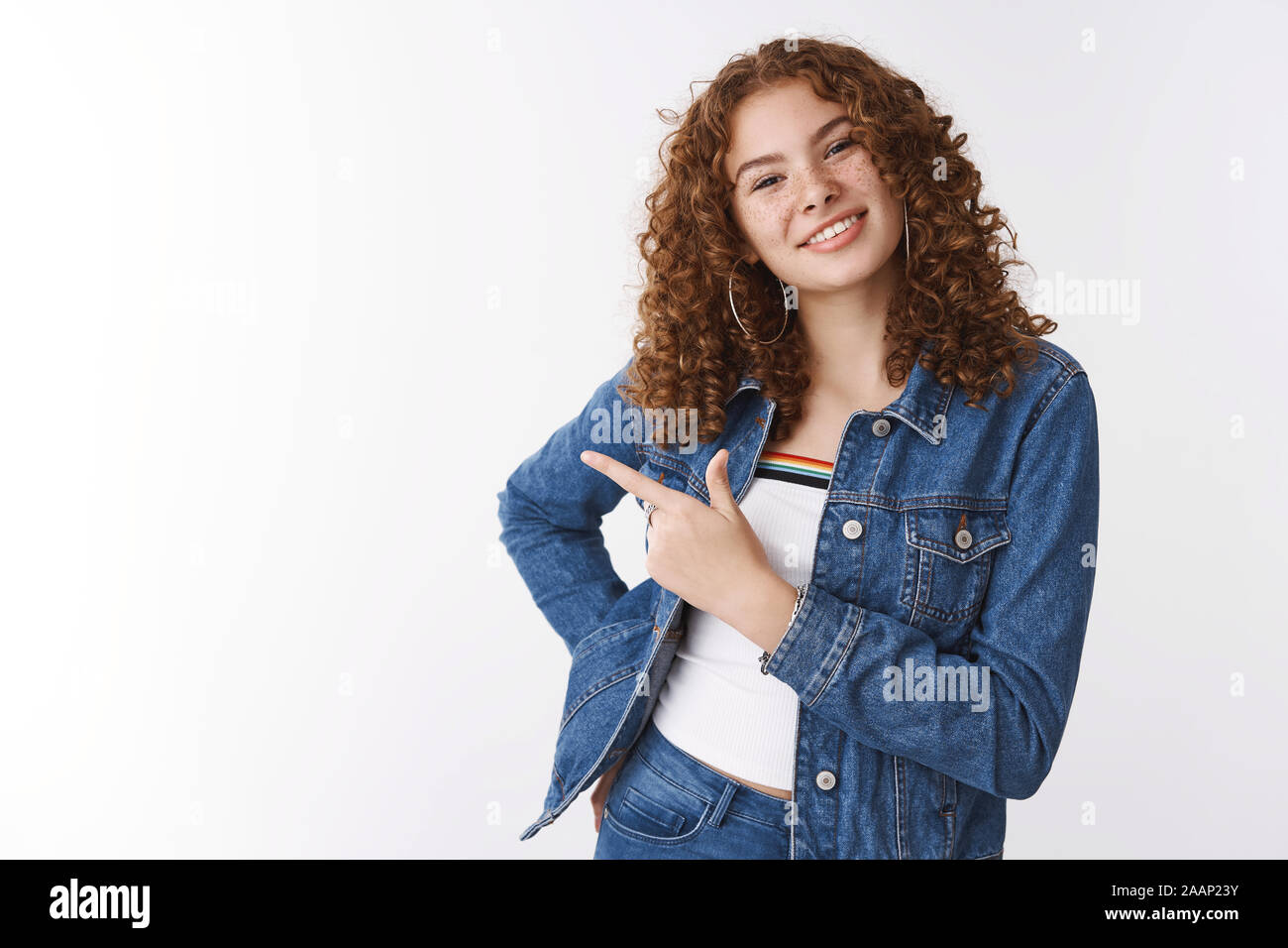 Charming joyful friendly ginger girl 20s freckles acne prone skin tilt ...