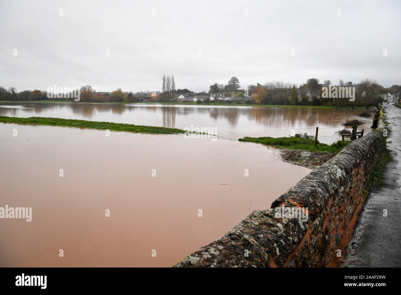 The River Clyst in Clyst St Mary, Exeter, where heavy rain has caused ...
