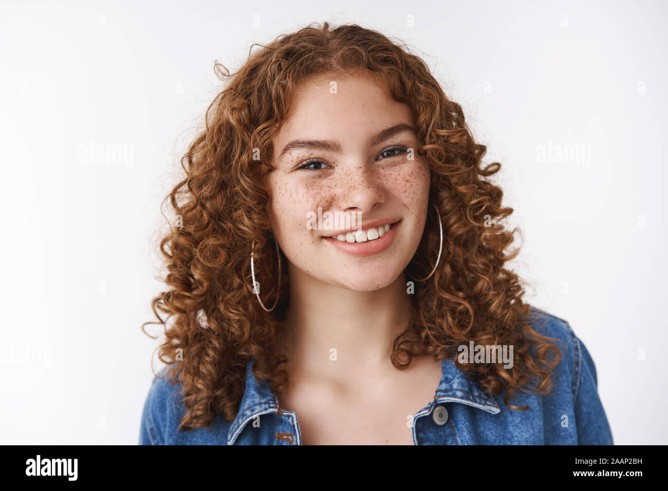 Close Up Attractive Confident Smiling Redhead Curly Haired Girl