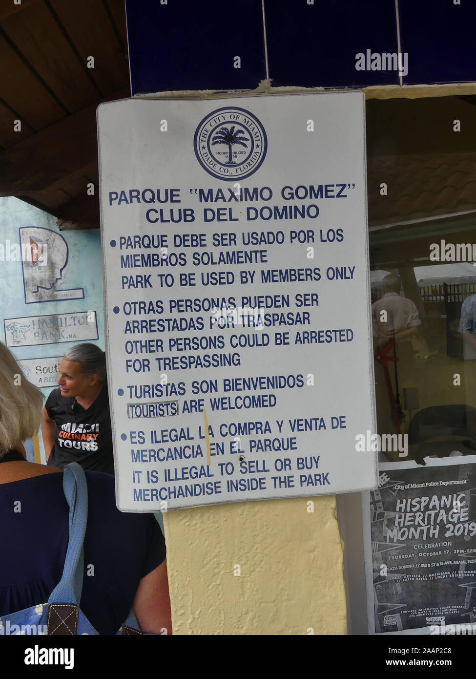 MAXIMO GOMEZ PARK sign in Little Havana, Miami. Photo: Tony Gale Stock ...