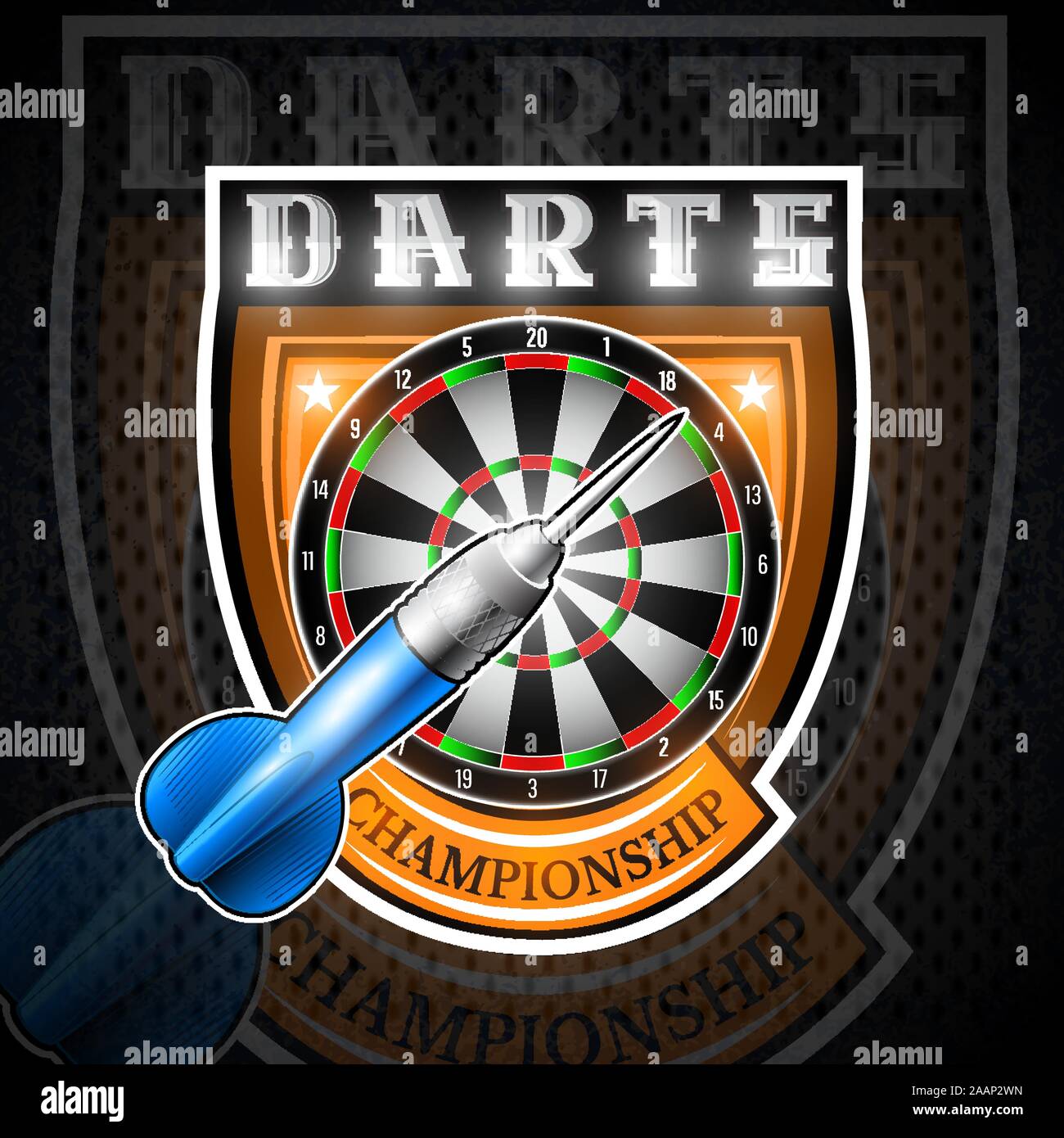 One blue darts with round target in center of shield. Sport logo for ...