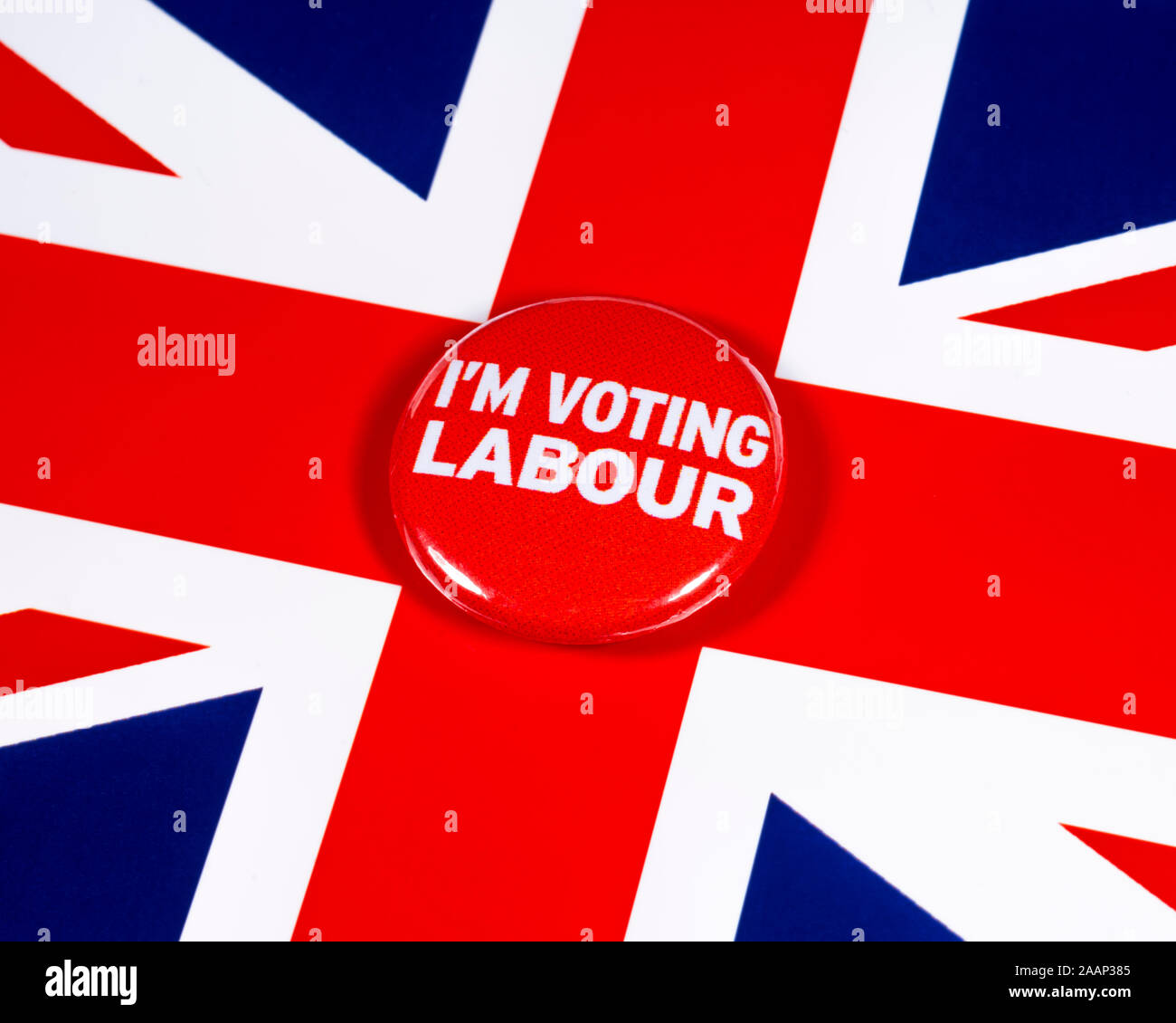 London, UK - November 21st 2019: I’m Voting Labour pin badge, pictured ...