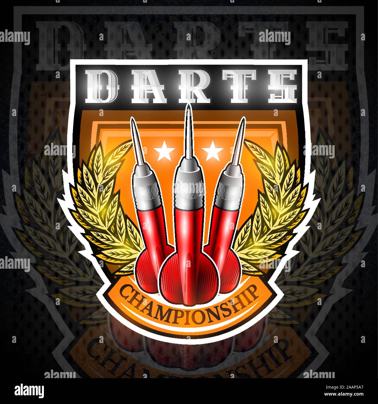 Three red darts between golden wreath in center of shield. Sport logo ...
