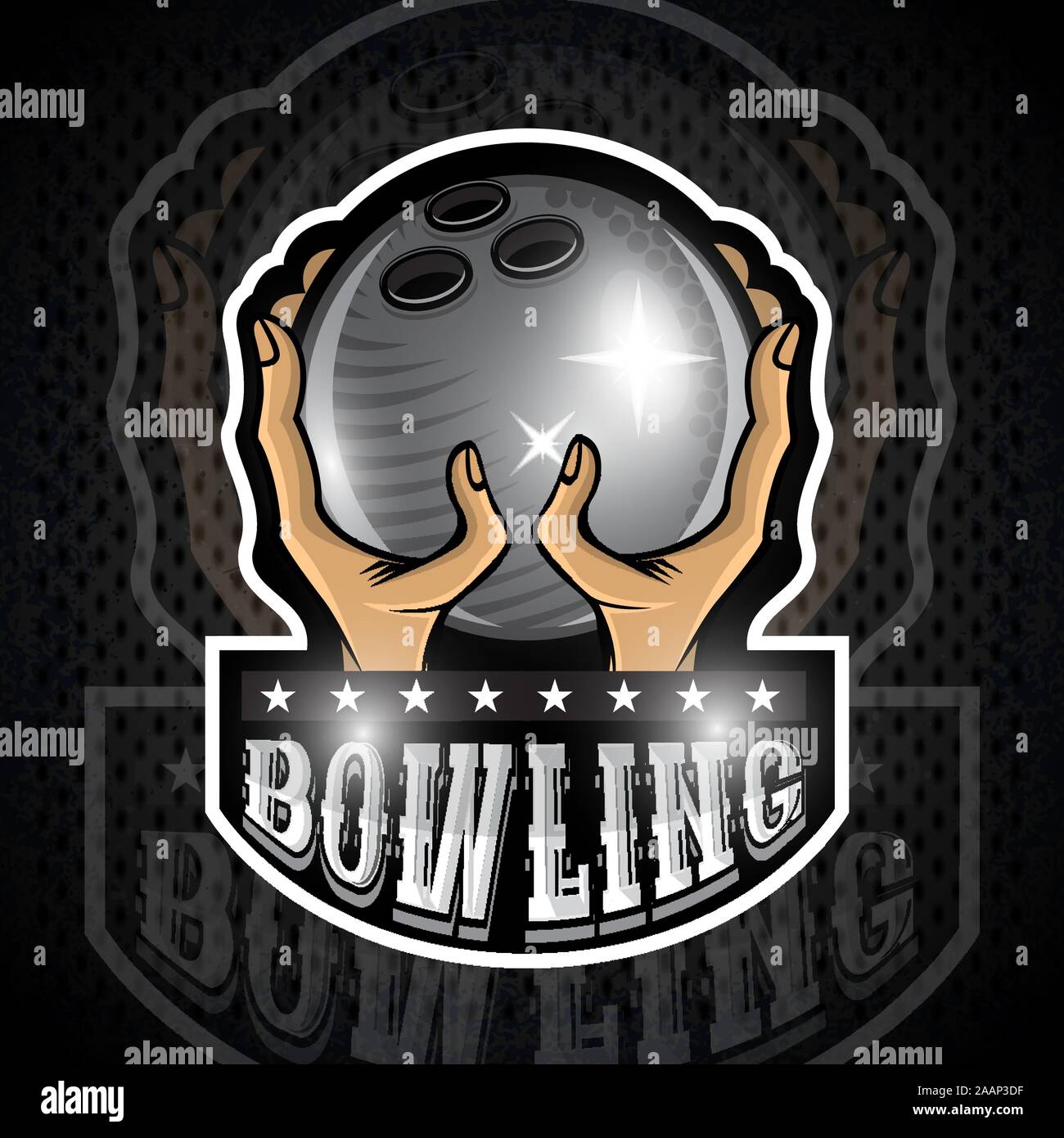 Two hand hold bowling ball. Sport logo for any team or championship ...